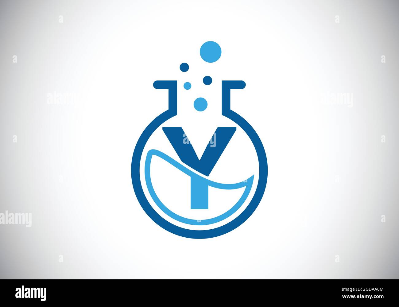Initial Y monogram alphabet with lab glass, chemical liquid, and ...