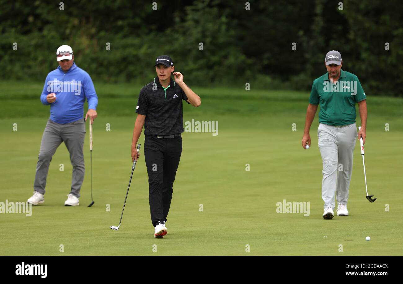 New Zealand's Ryan Fox (left), Denmark's Rasmus Hojgaard and England's ...