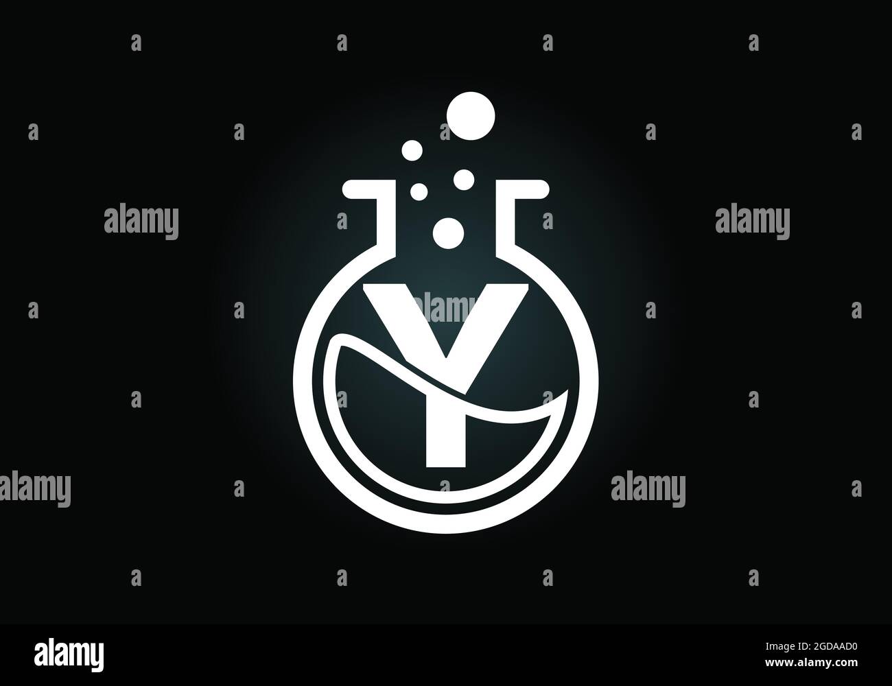 Initial Y monogram alphabet with lab glass, chemical liquid, and ...