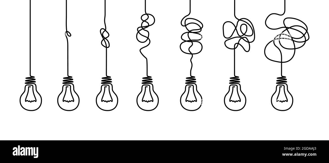 Concept of problem solving or difficult a task. Hanging light bulbs ...