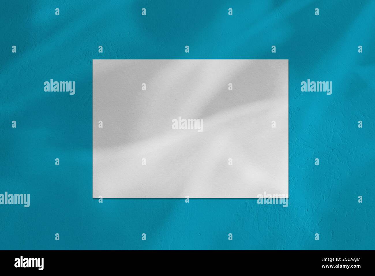 Empty white horizontal rectangle poster mockup on blue background Stock ...