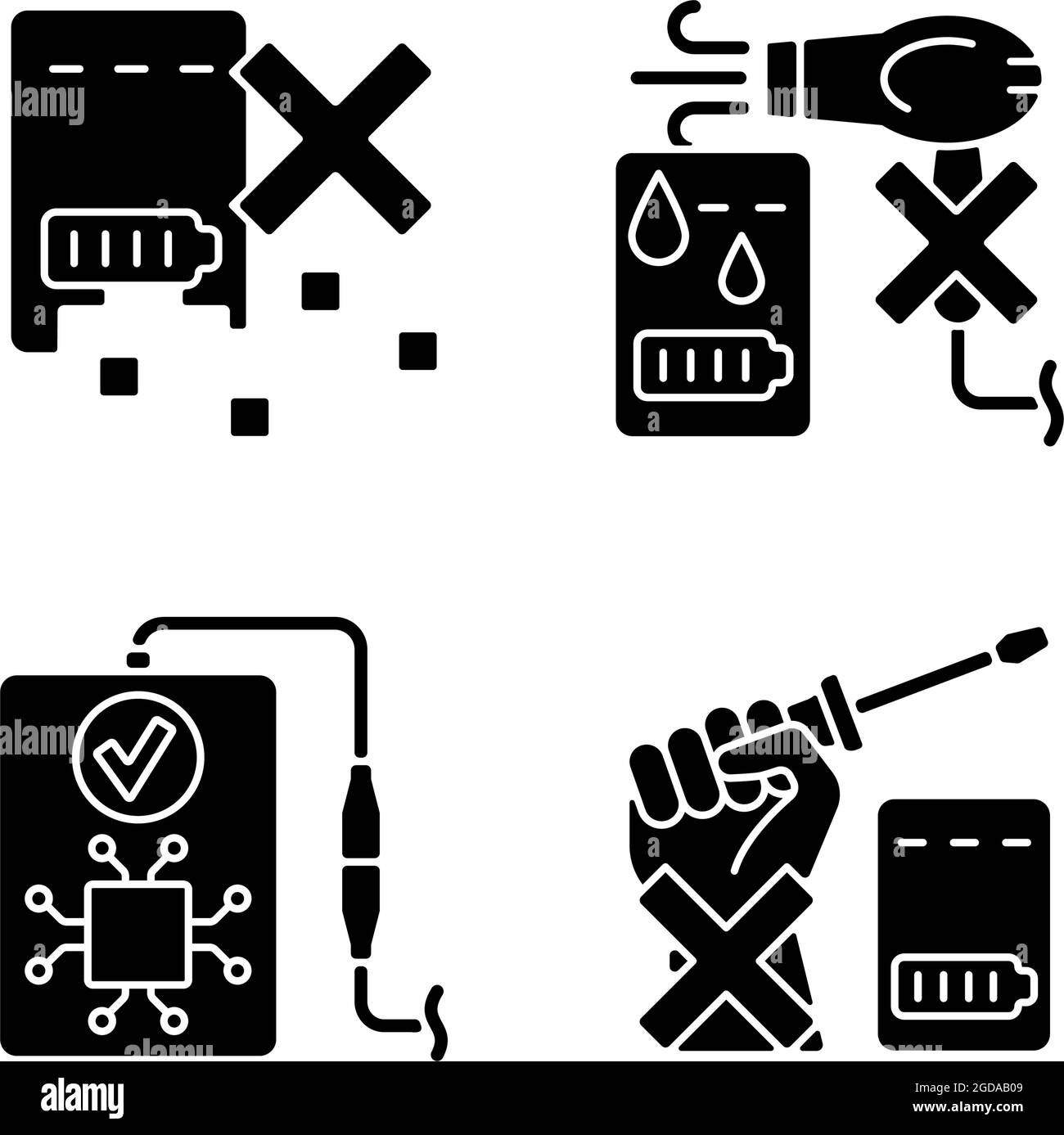 Extending power bank life black glyph manual label icons set on white ...