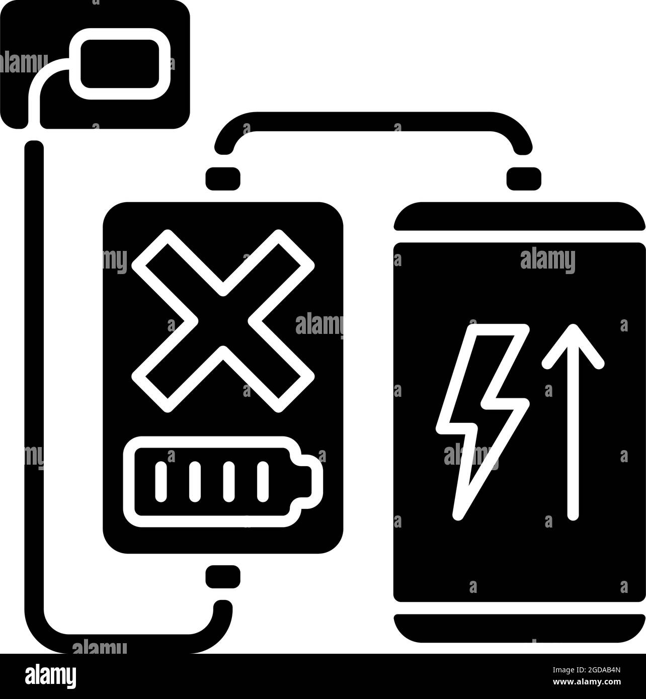 Charging, discharging powerbank black glyph manual label icon Stock ...