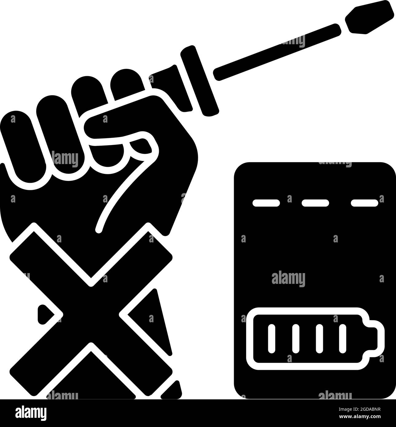 Dont repair power bank by yourself black glyph manual label icon Stock ...