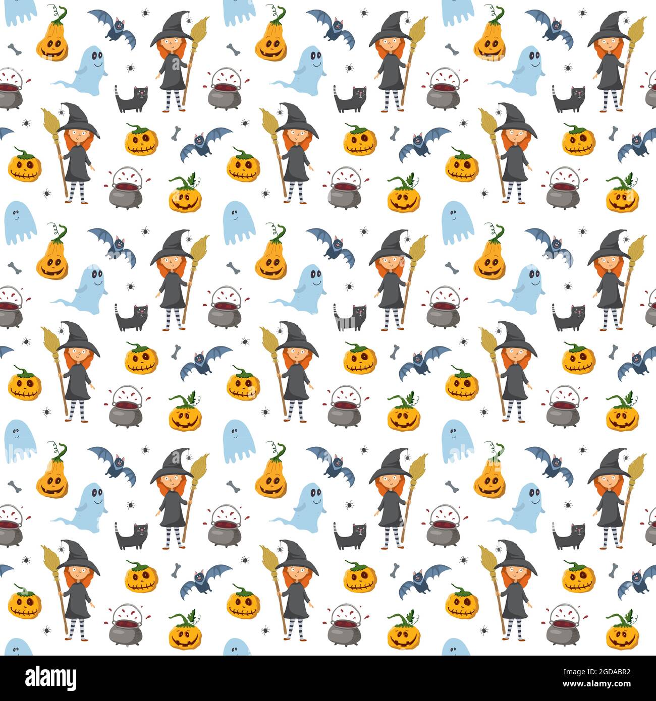 Halloween seamless pattern design. Cute cartoon elements, holiday ...