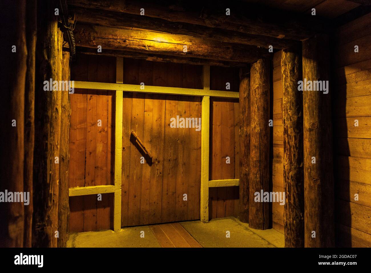 Krakow, Poland - August 29, 2018: Old corridor propped up with wooden ...