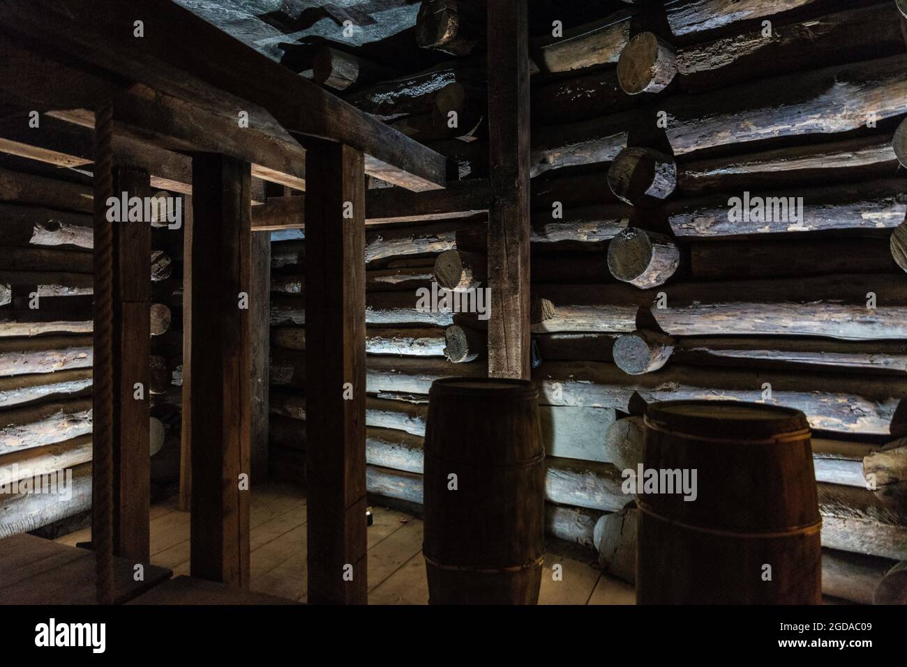 Krakow, Poland - August 29, 2018: Old corridor propped up with wooden ...