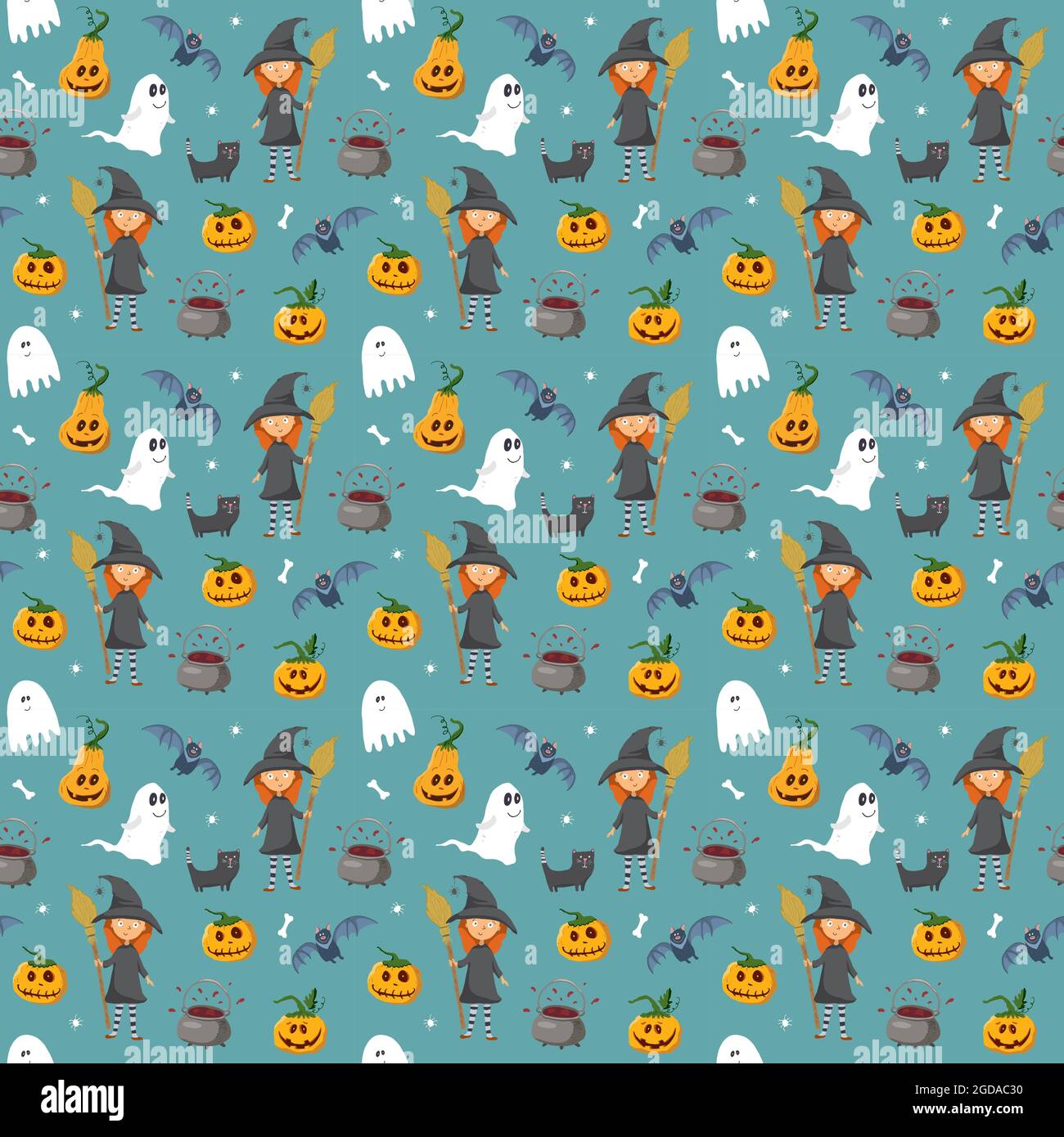 Halloween seamless pattern design. Cute cartoon elements, holiday ...