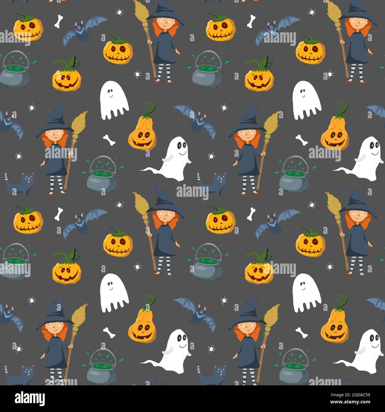 Halloween seamless pattern design. Cute cartoon elements, holiday ...