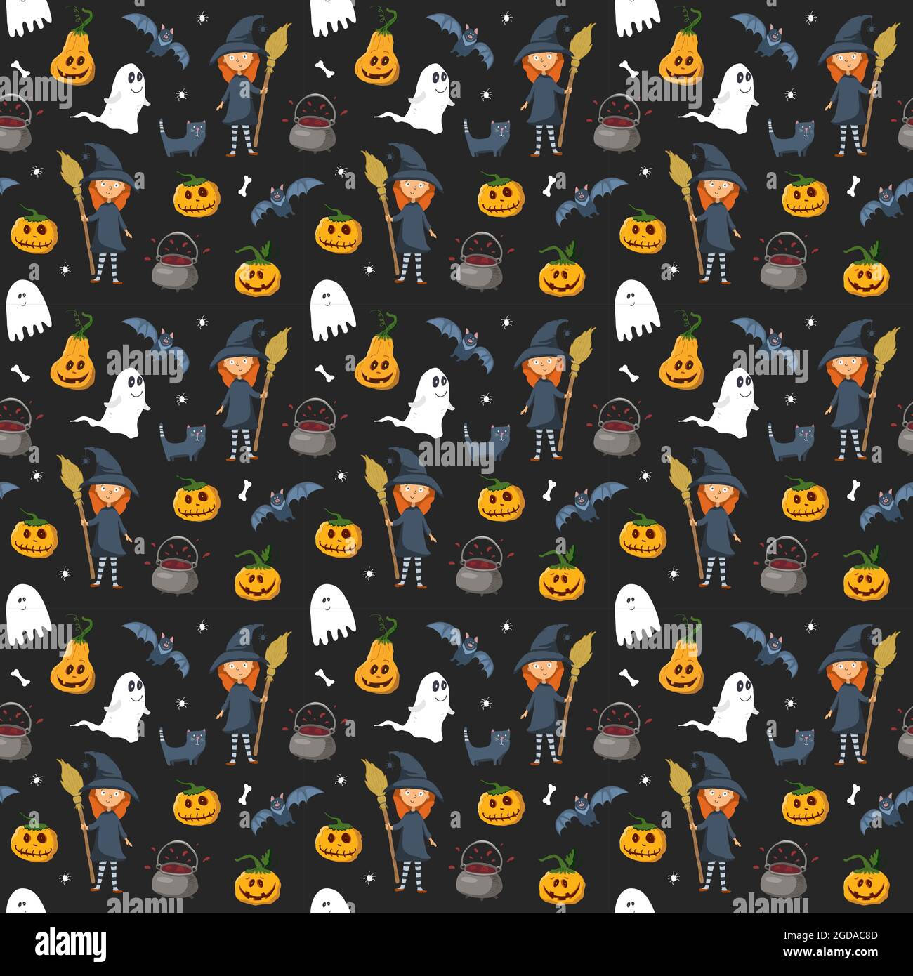 Halloween seamless pattern design. Cute cartoon elements, holiday ...