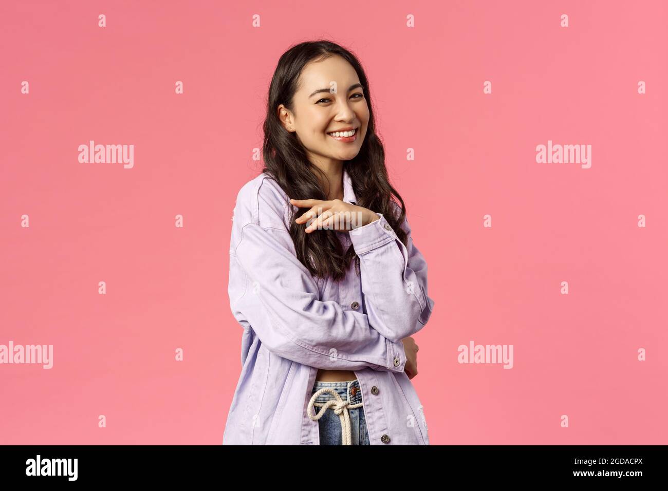 Oh stop it you make me blush. Portrait of silly stylish, good-looking ...