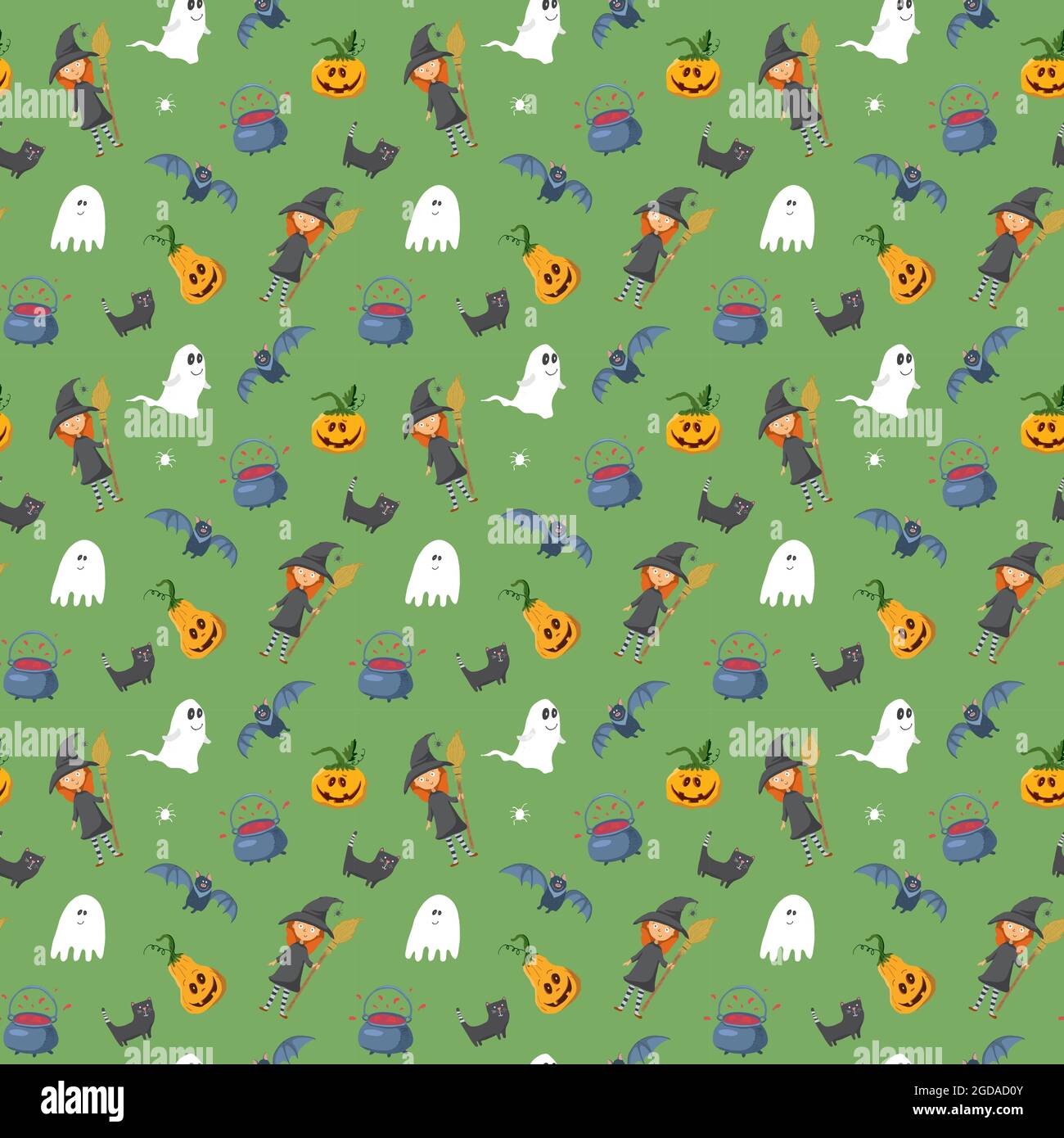 Halloween seamless pattern design. Cute cartoon elements, holiday ...