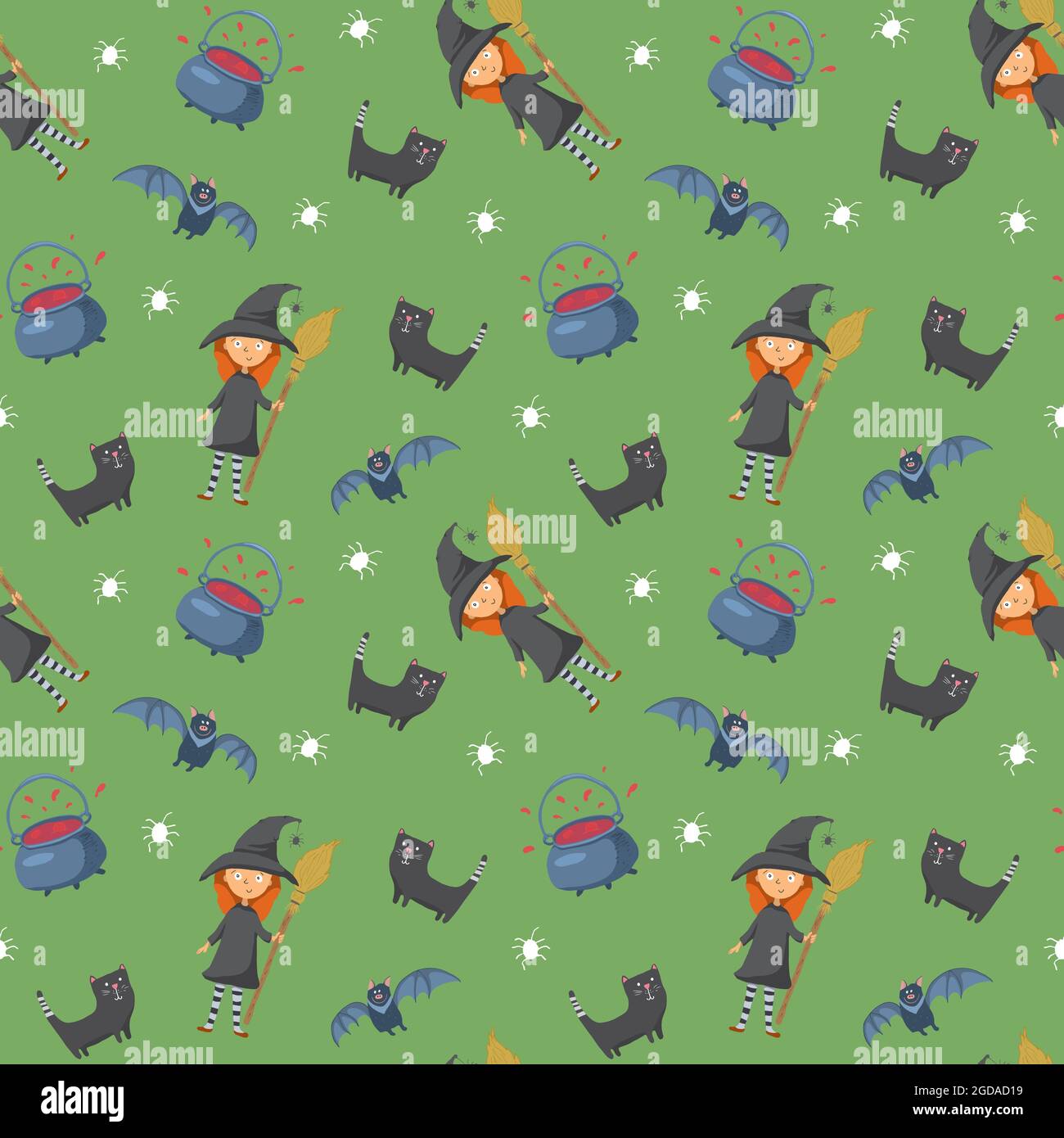 Halloween seamless pattern design. Cute cartoon elements, holiday ...