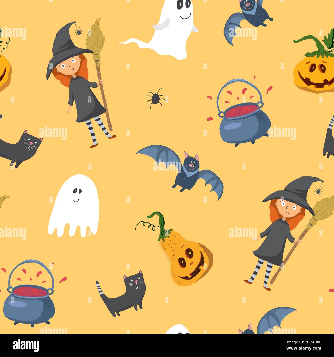 Halloween seamless pattern design. Cute cartoon elements, holiday ...