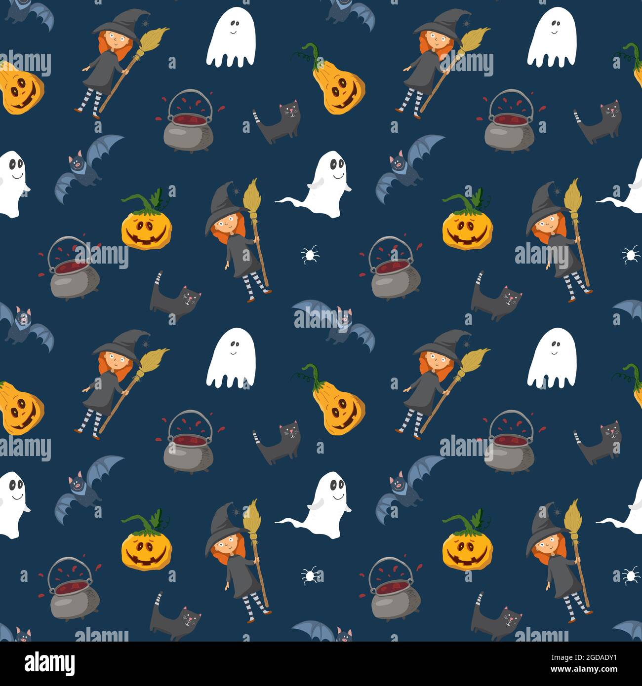 Halloween seamless pattern design. Cute cartoon elements, holiday ...