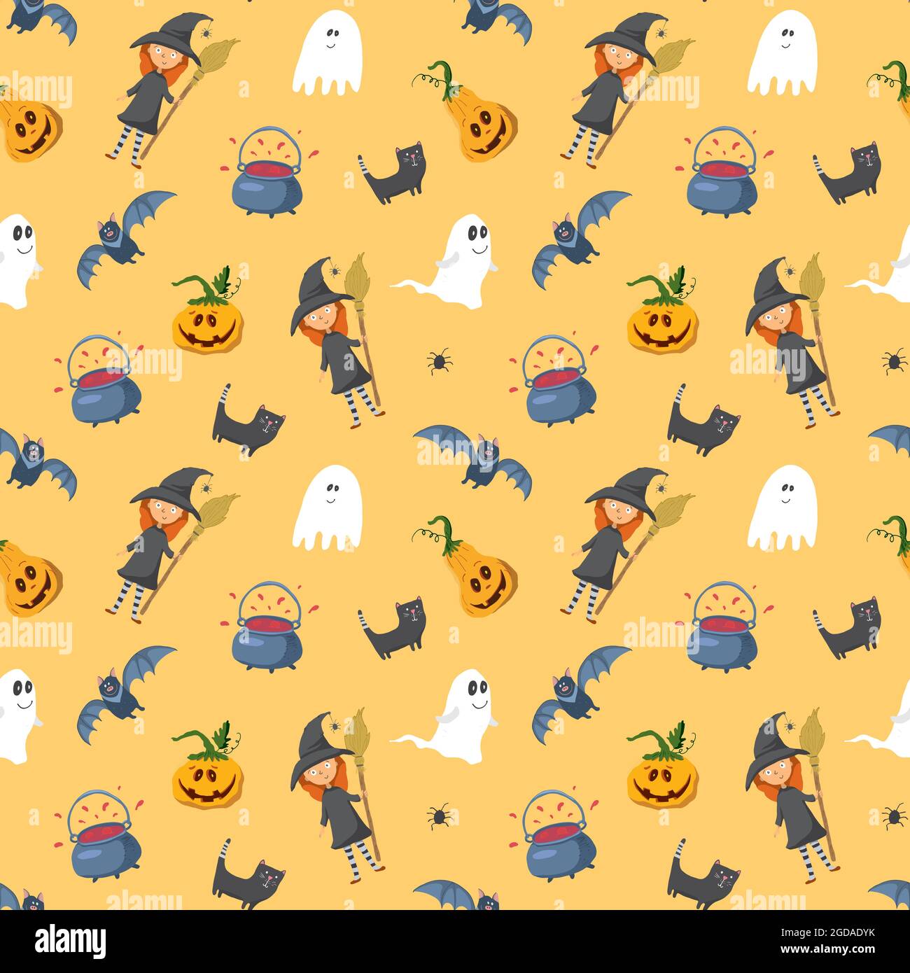 Halloween seamless pattern design. Cute cartoon elements, holiday ...