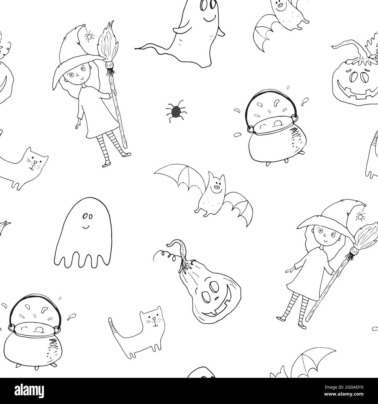 Halloween seamless pattern design. Cute cartoon elements, holiday ...