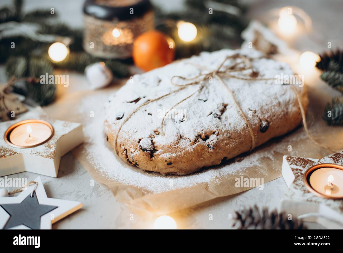 Traditional german stollen cake with Christmas decorations Stock Photo ...