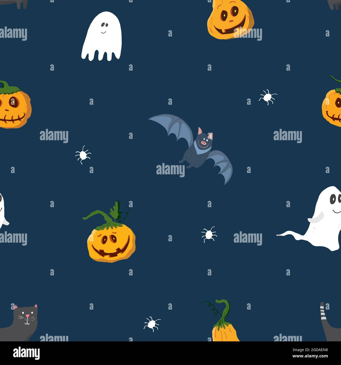Halloween seamless pattern design. Cute cartoon elements, holiday ...
