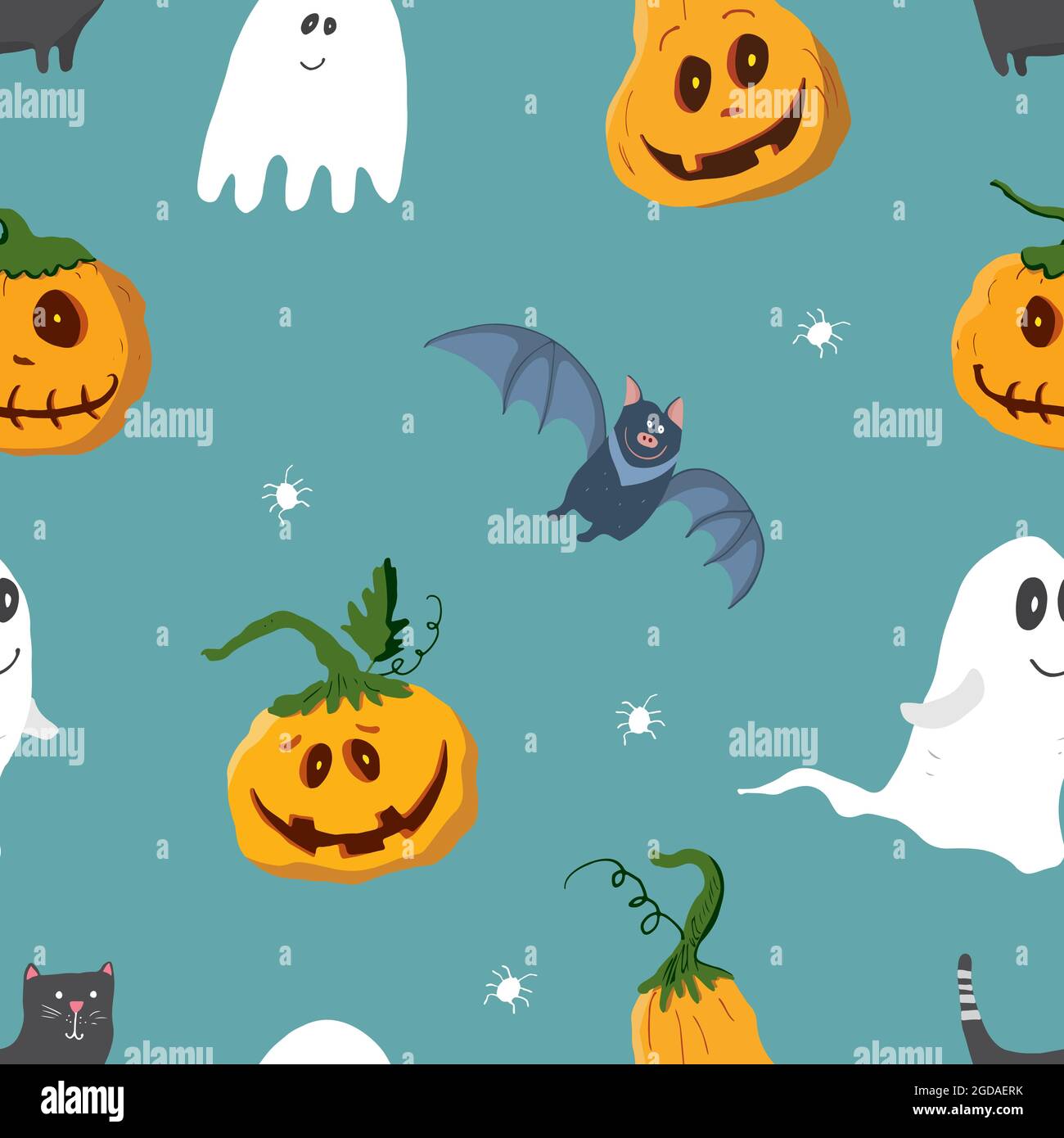 Halloween seamless pattern design. Cute cartoon elements, holiday ...