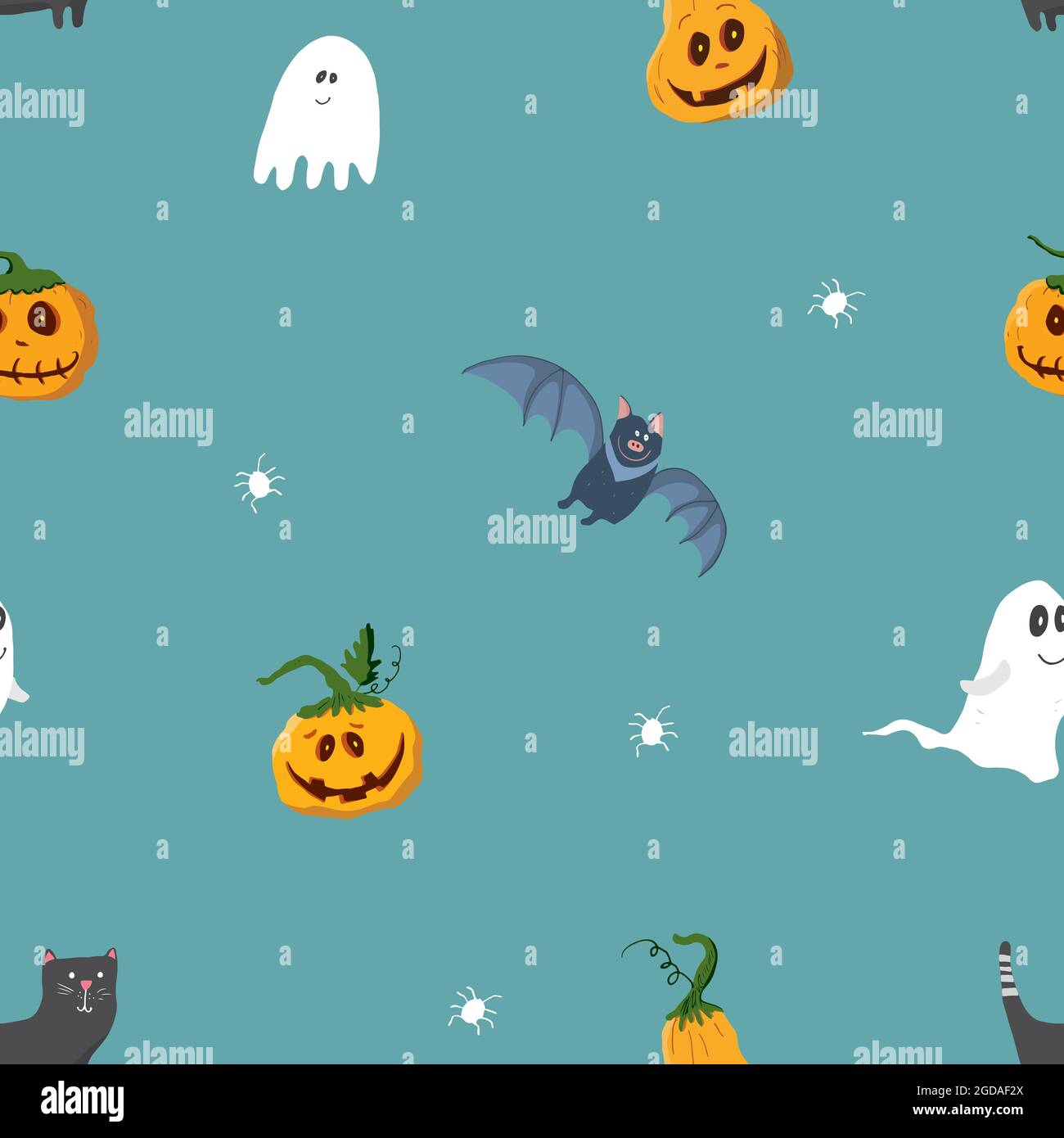 Halloween seamless pattern design. Cute cartoon elements, holiday ...