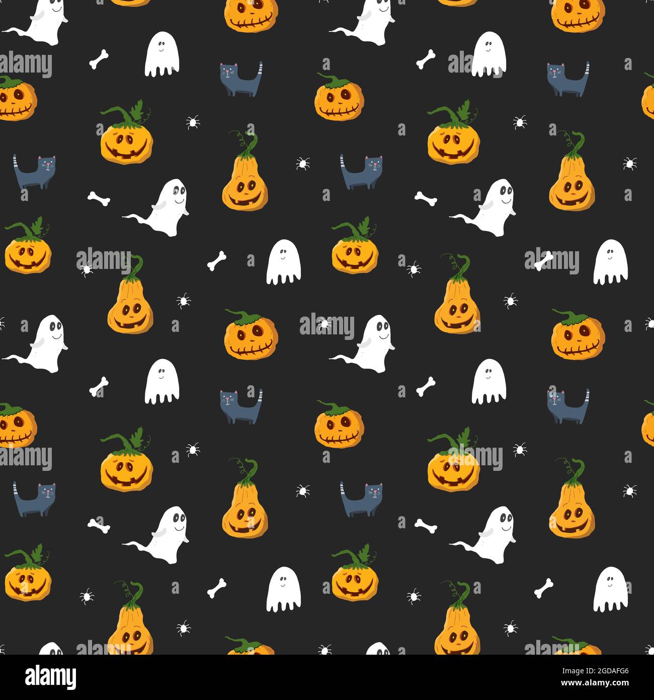 Halloween seamless pattern design. Cute cartoon elements, holiday ...