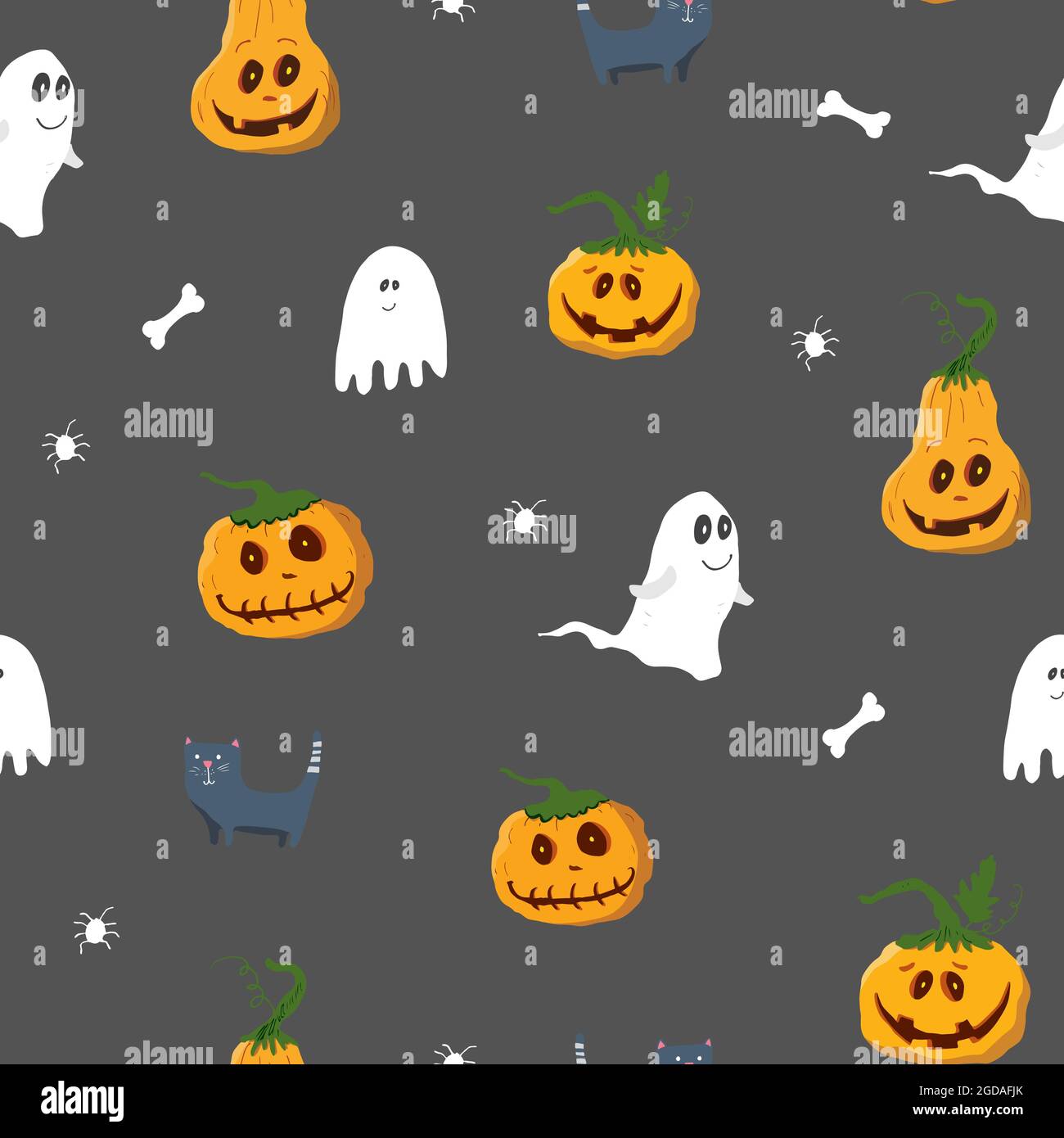 Halloween seamless pattern design. Cute cartoon elements, holiday ...