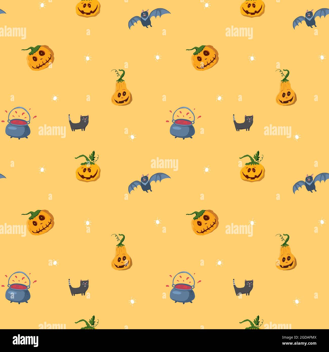 Halloween seamless pattern design. Cute cartoon elements, holiday ...