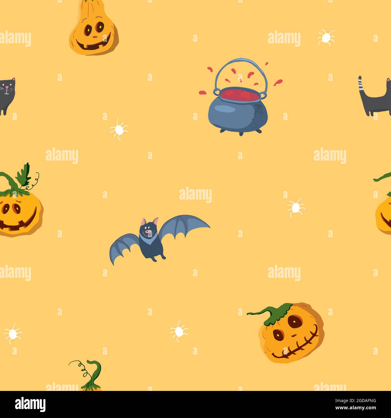 Halloween seamless pattern design. Cute cartoon elements, holiday ...