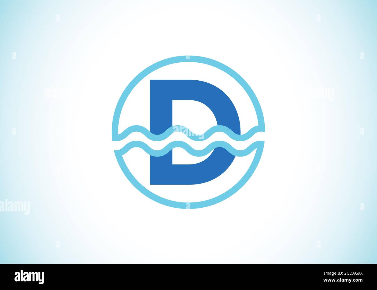 Initial D monogram alphabet in a circle with water waves. Water wave ...