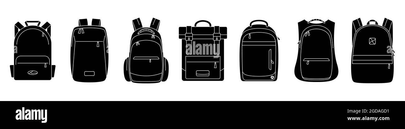 Backpack icon. Vector illustration. Set of black backpack icons ...