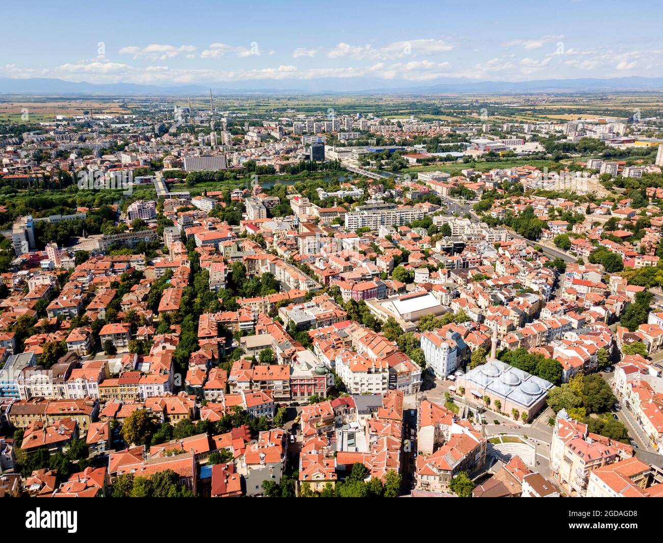Amazing Aerial view of center of City of Plovdiv, Bulgaria Stock Photo ...