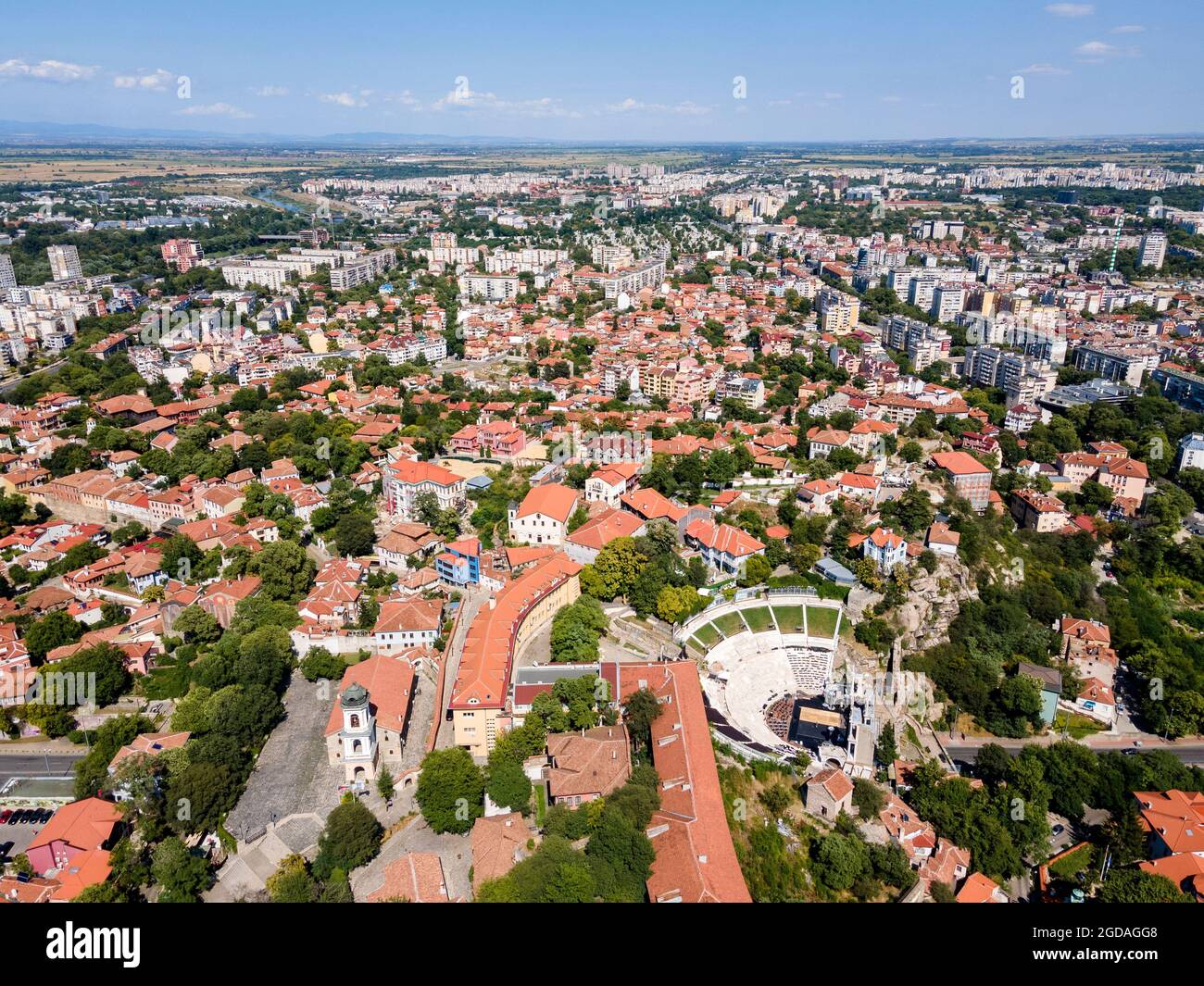 Amazing Aerial view of center of City of Plovdiv, Bulgaria Stock Photo ...