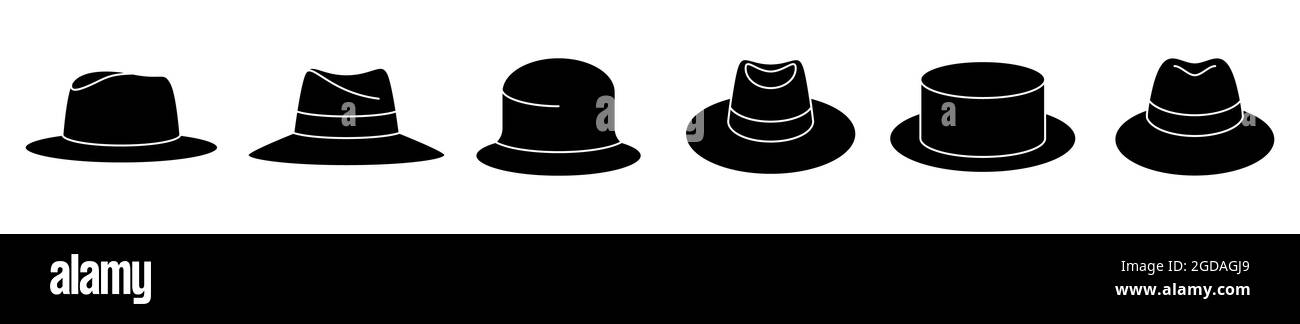 Classic panama hat icon. Set of vintage panama hat icons. Vector ...