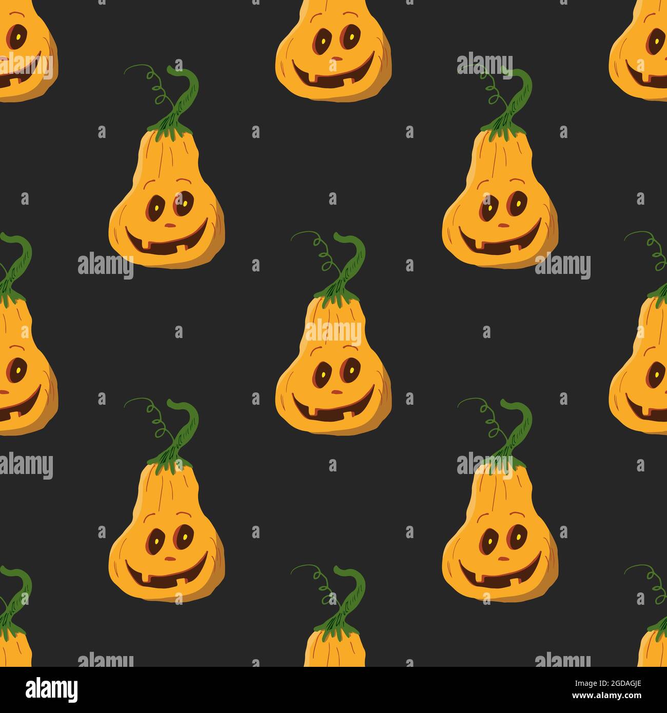 Halloween pumpkin seamless pattern. Cute cartoon pumpkins, holiday background design, vector ...