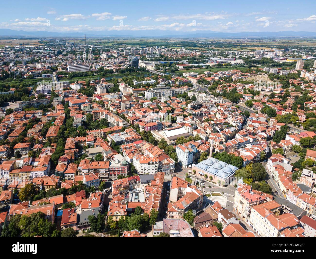 Amazing Aerial view of center of City of Plovdiv, Bulgaria Stock Photo ...