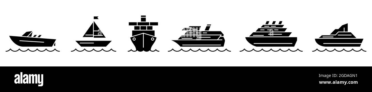 Ship icon. Set of black ship icons. Vector illustration. Shipping or ...