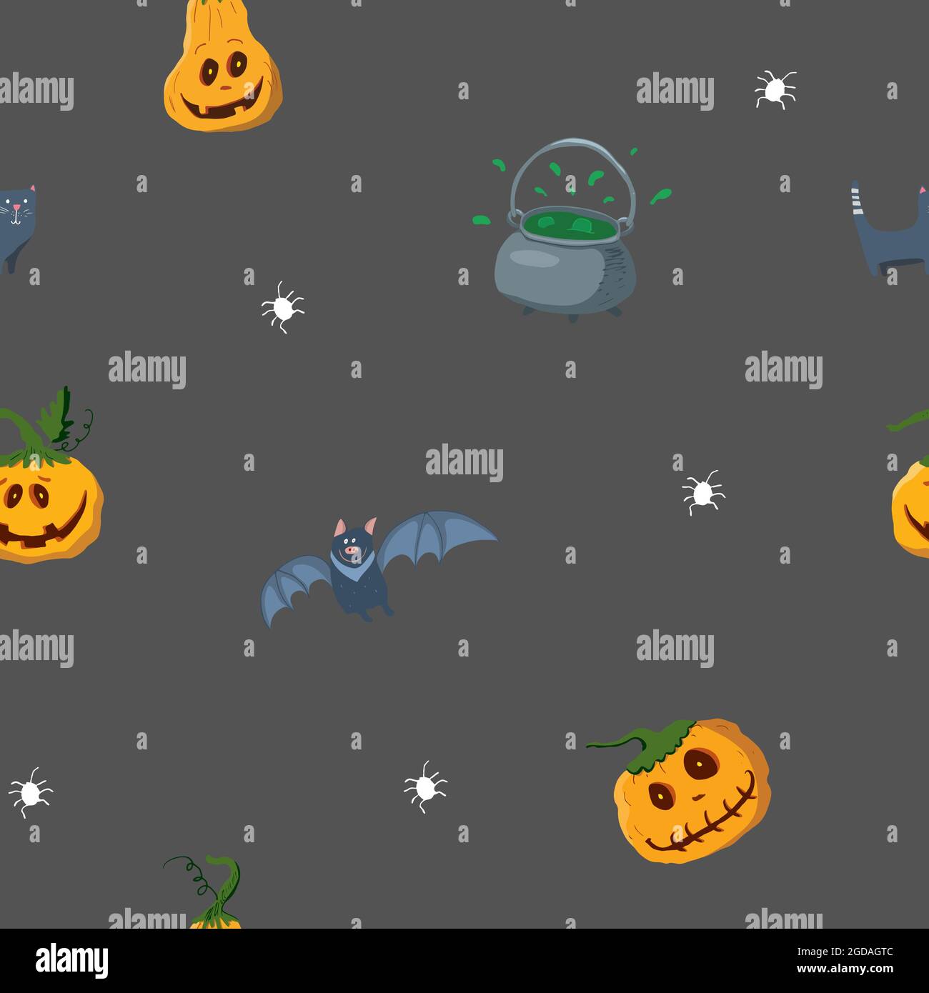 Halloween seamless pattern design. Cute cartoon elements, holiday ...