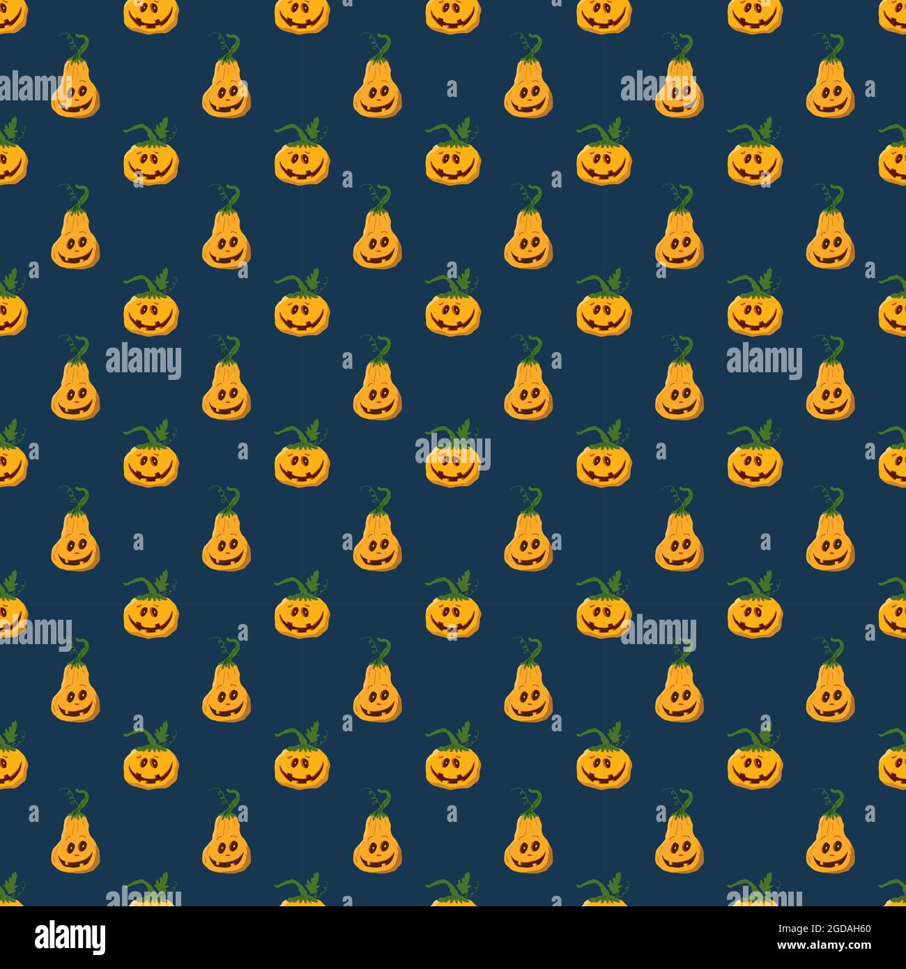 Halloween pumpkin seamless pattern. Cute cartoon pumpkins, holiday background design, vector ...
