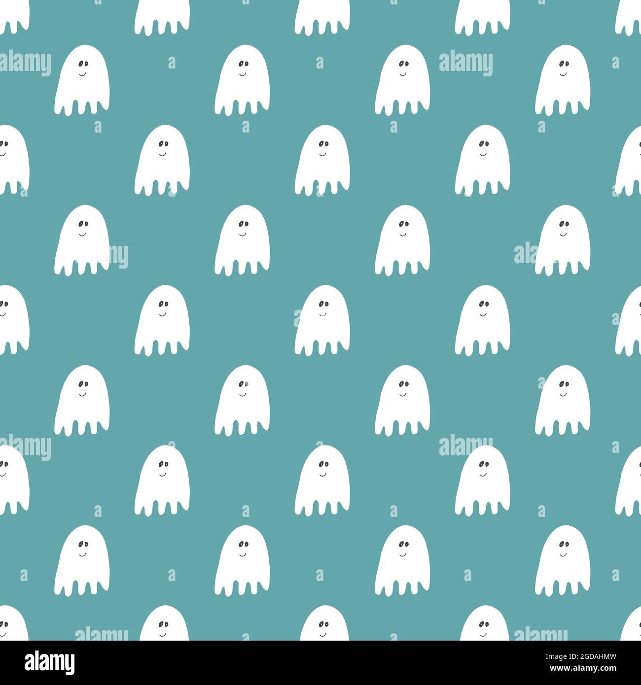 Cute ghost seamless pattern design. Halloween holiday, cartoon background, vector illustration ...