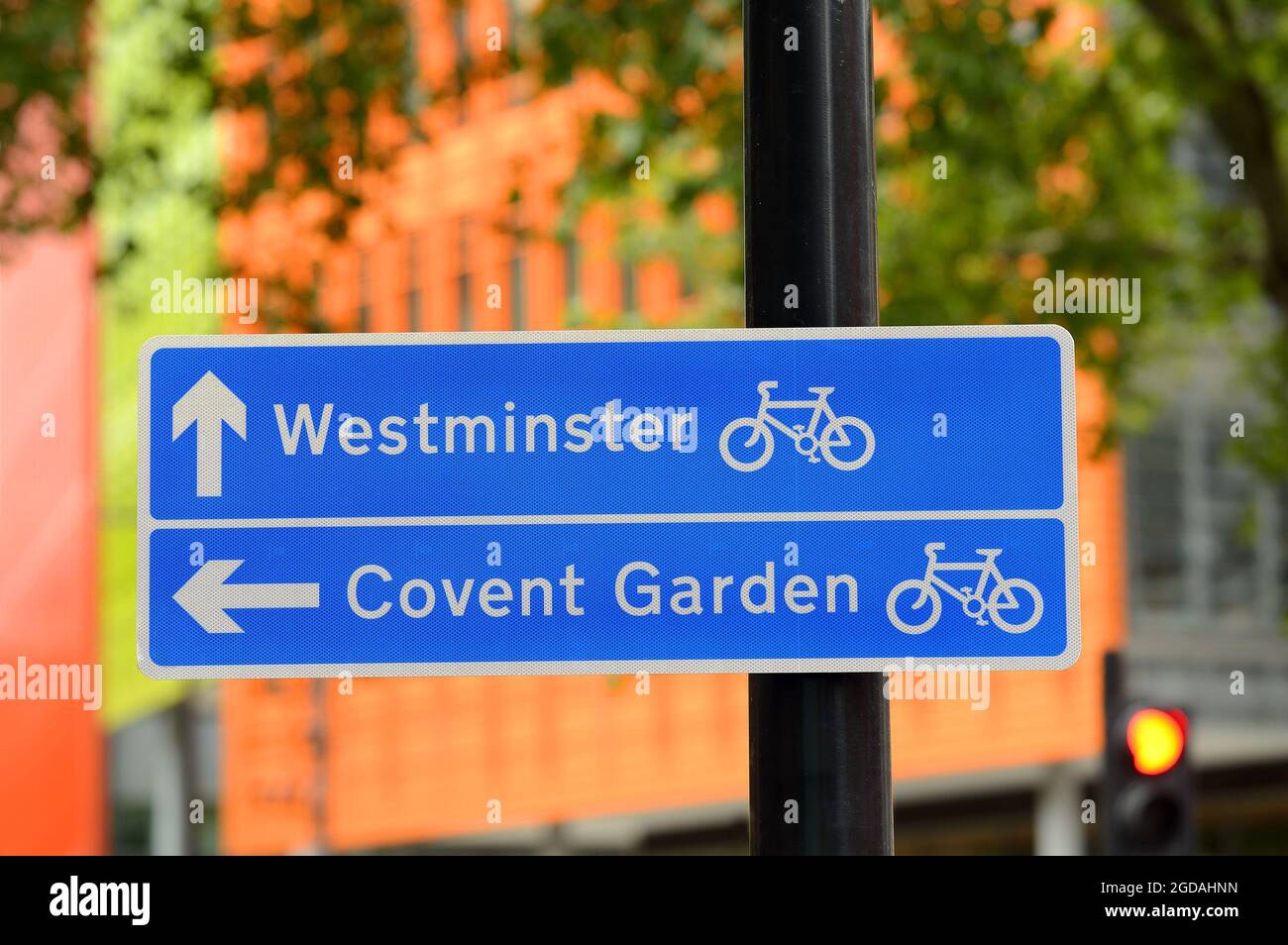 London, England, UK. Cycle route signs to in Shaftesbury Avenue to ...