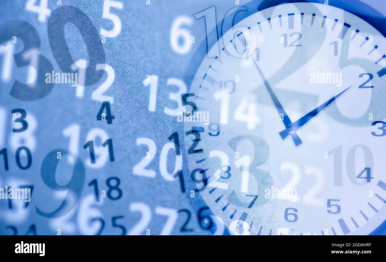 Clock and numbers of a calendar Stock Photo - Alamy