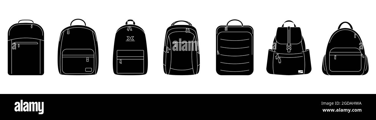 Backpack icon. Vector illustration. Set of black backpack icons ...