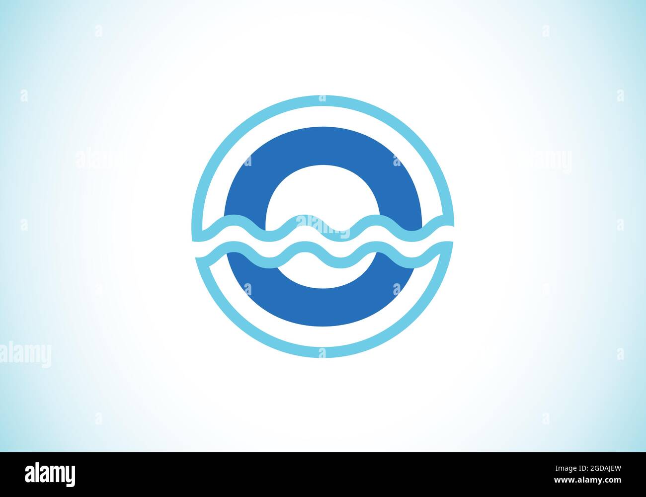 Initial O monogram alphabet in a circle with water waves. Water wave ...
