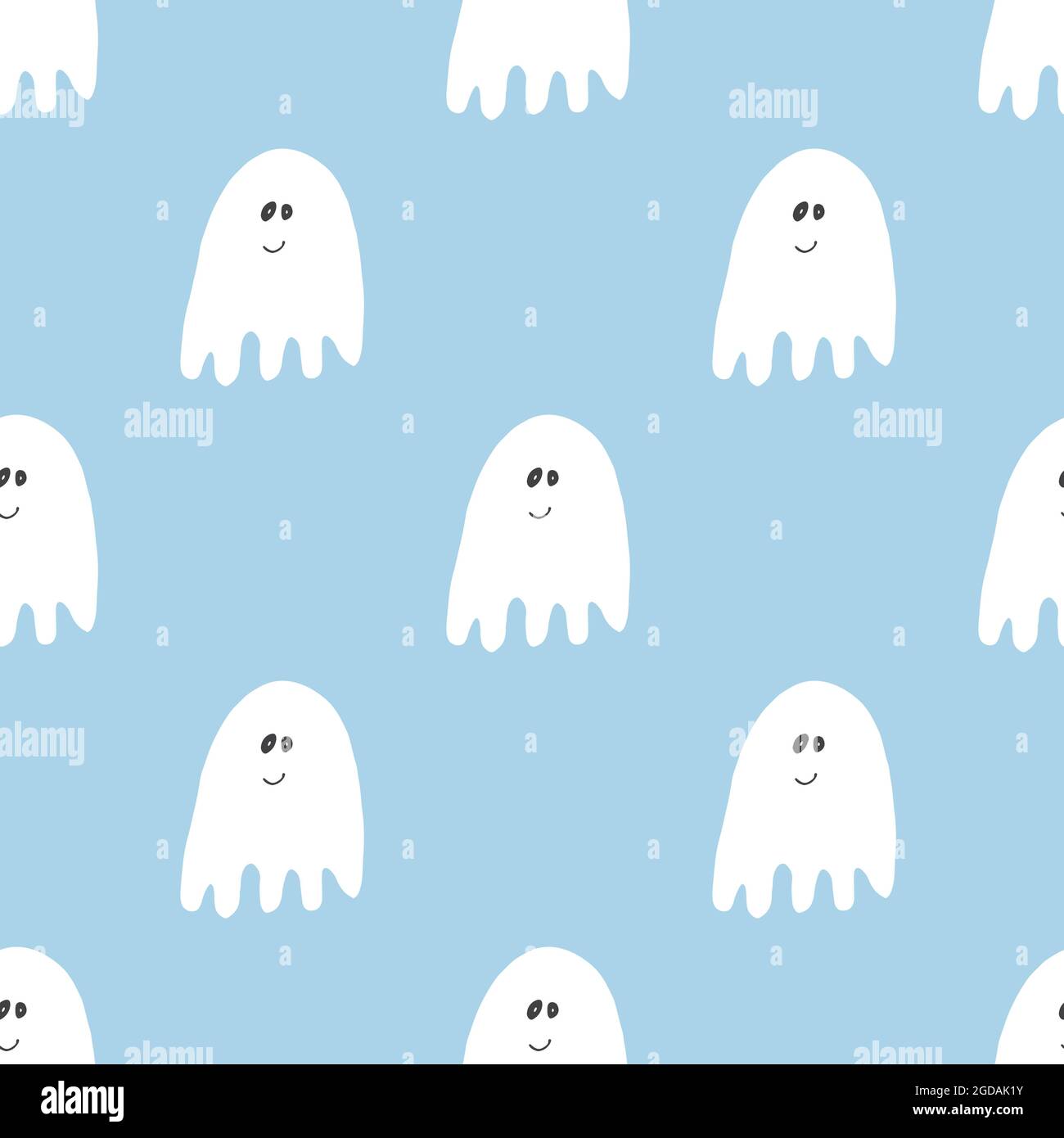 Cute ghost seamless pattern design. Halloween holiday, cartoon background, vector illustration ...