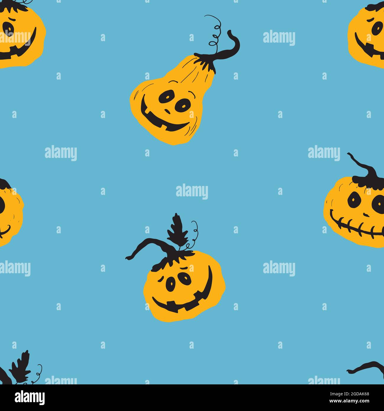 Halloween pumpkin seamless pattern. Cute cartoon pumpkins, holiday background design, vector ...