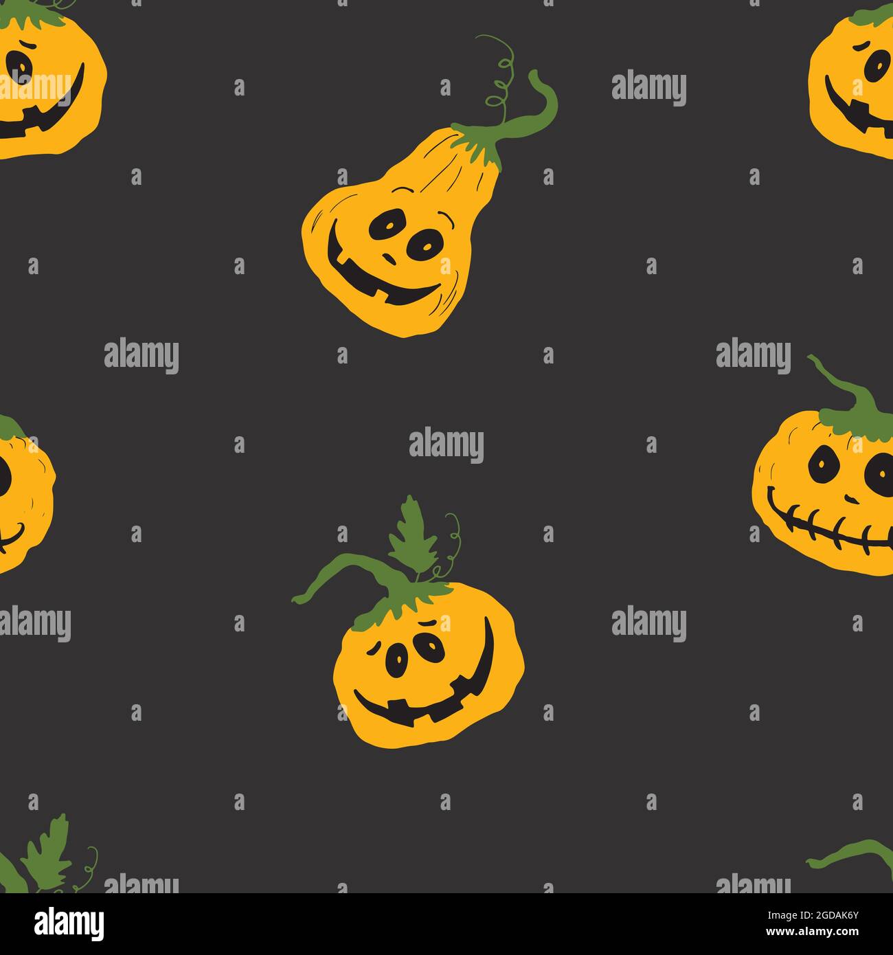 Halloween pumpkin seamless pattern. Cute cartoon pumpkins, holiday background design, vector ...