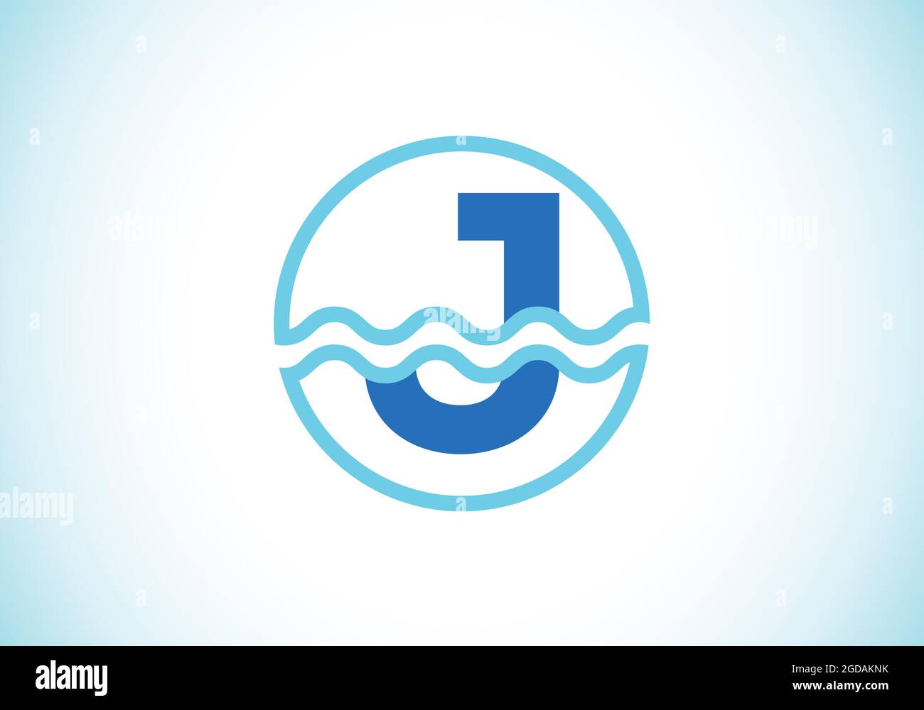 Initial J monogram alphabet in a circle with water waves. Water wave ...