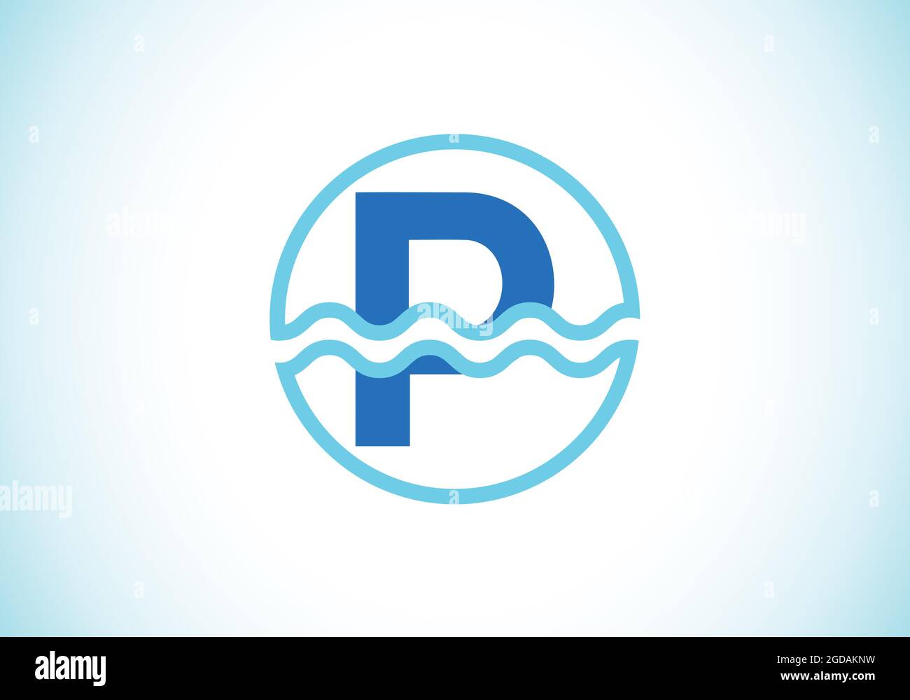Initial P monogram alphabet in a circle with water waves. Water wave ...