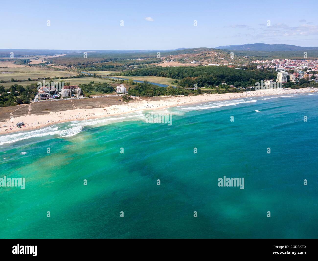 Amazing Aerial view of South Beach of Primorsko, Burgas Region ...